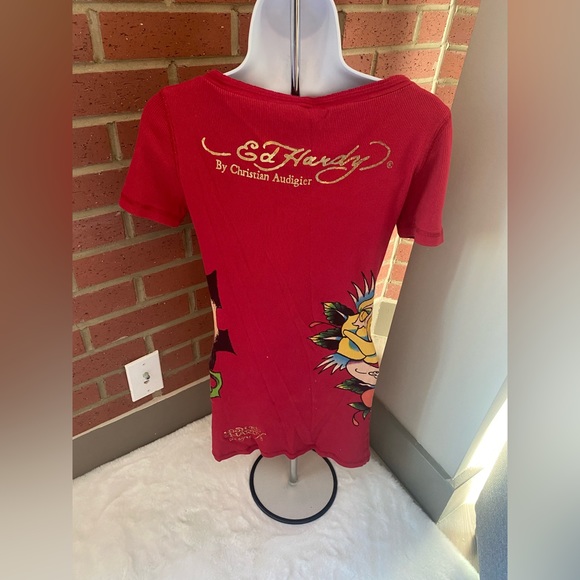 Ed Hardy | Tops | Ed Hardy Red Tattoo Design Vneck Top | Poshmark